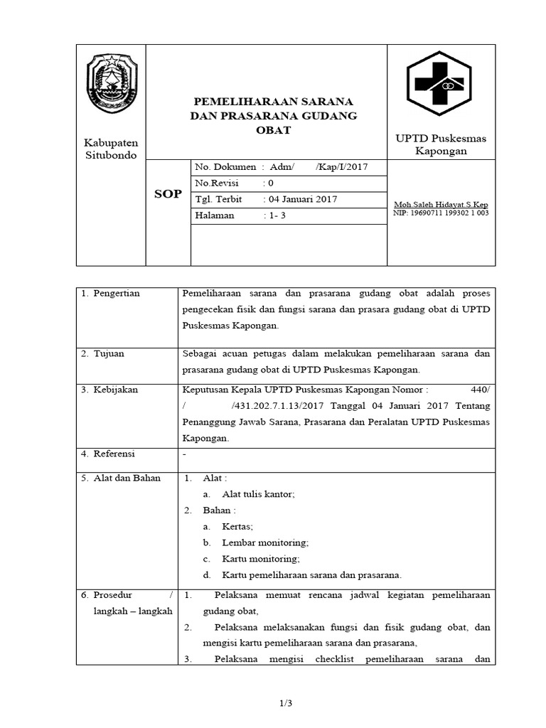 Sop Pelaksana Gudang Obat | PDF