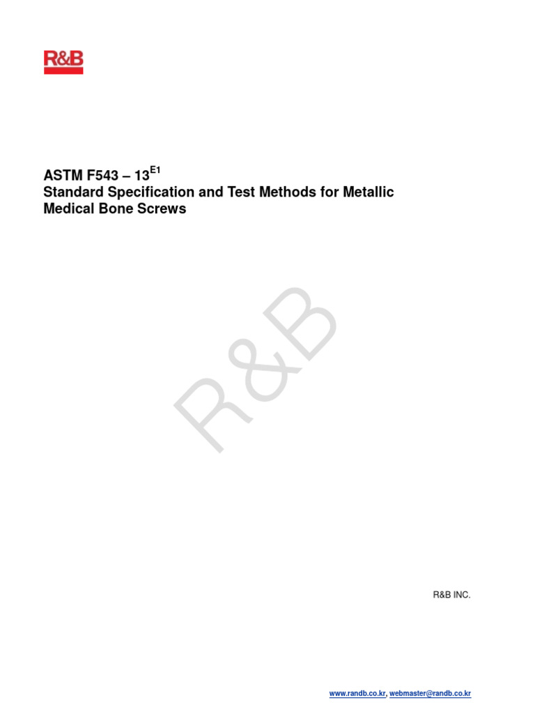 ASTM F543 Metallic Medical Bone Screws 한글 | PDF
