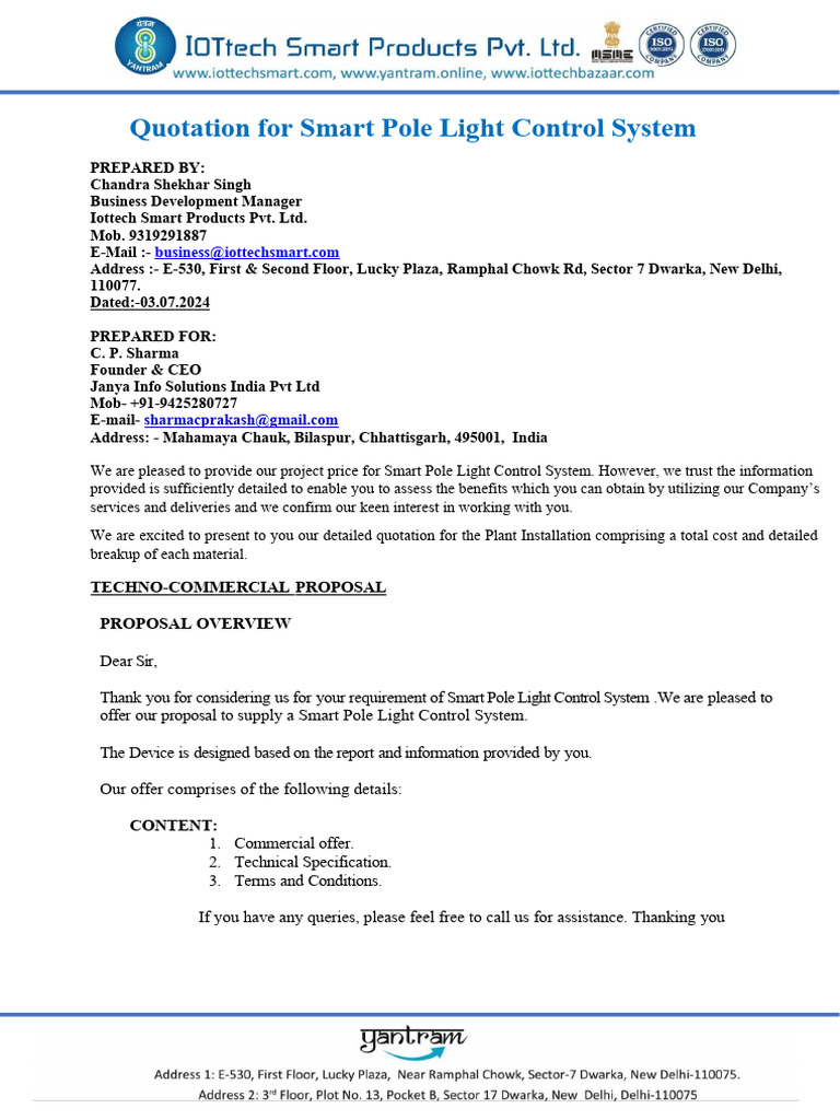 Quotation For Smart Pole Light Control Devic1 | PDF | Computer ...