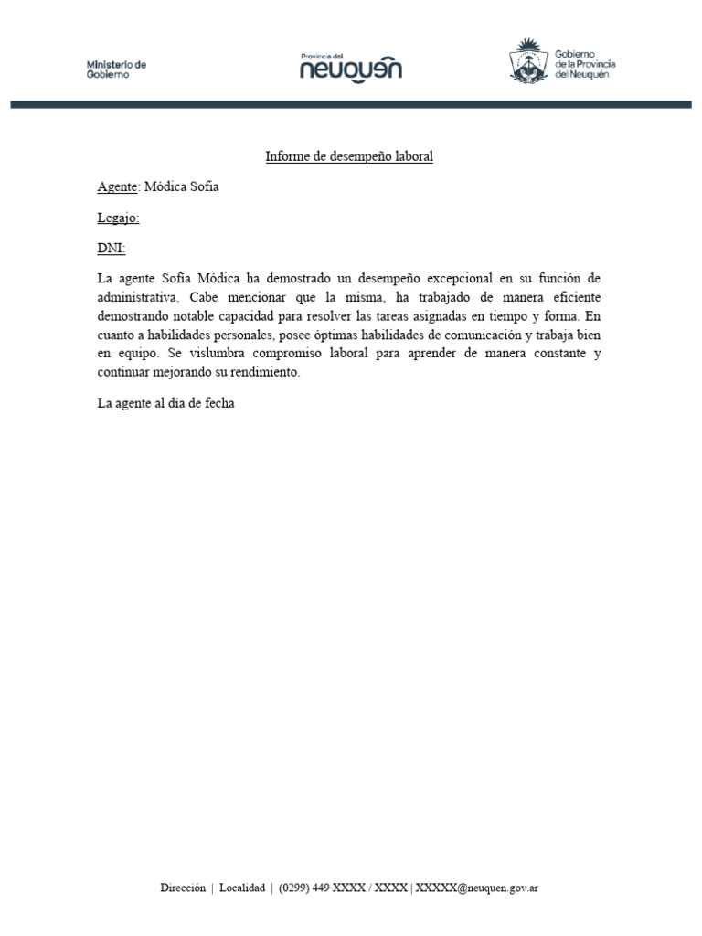 Informe de Desempeño Laboral Cintia Albando | PDF