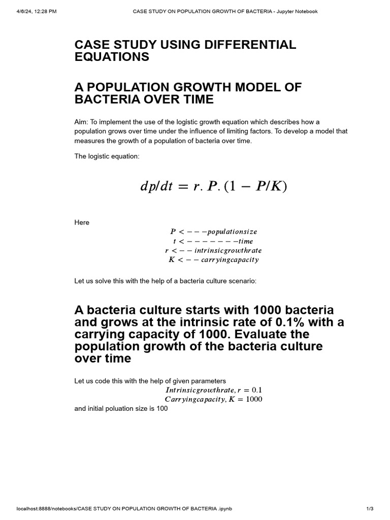CASE STUDY ON POPULATION GROWTH OF BACTERIA - Jupyter Notebook | PDF | Logistic Function ...