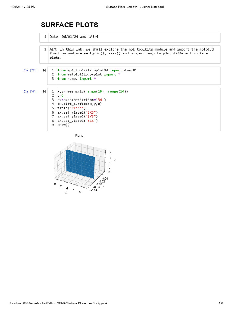 Surface Plots - Jan 6th - LAB4 Jupyter Notebook | PDF | Computer Programming