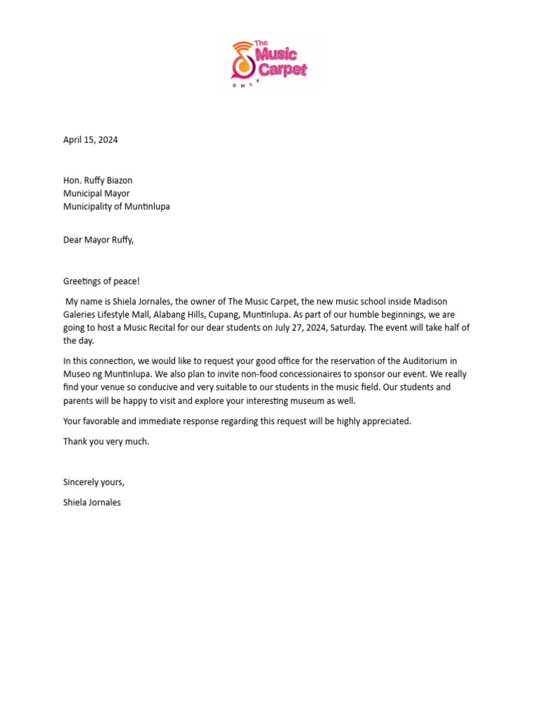 Auditorium Reservation Request for Recital | PDF