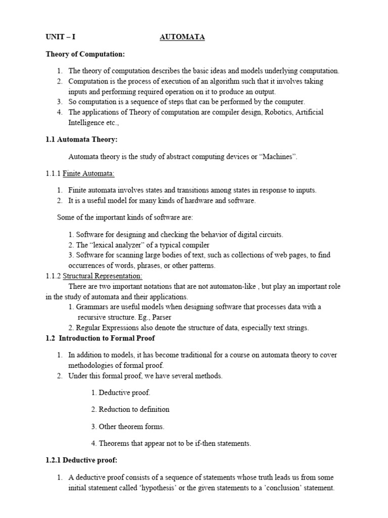 Unit 1 Toc | PDF | Theory Of Computation | Automata Theory