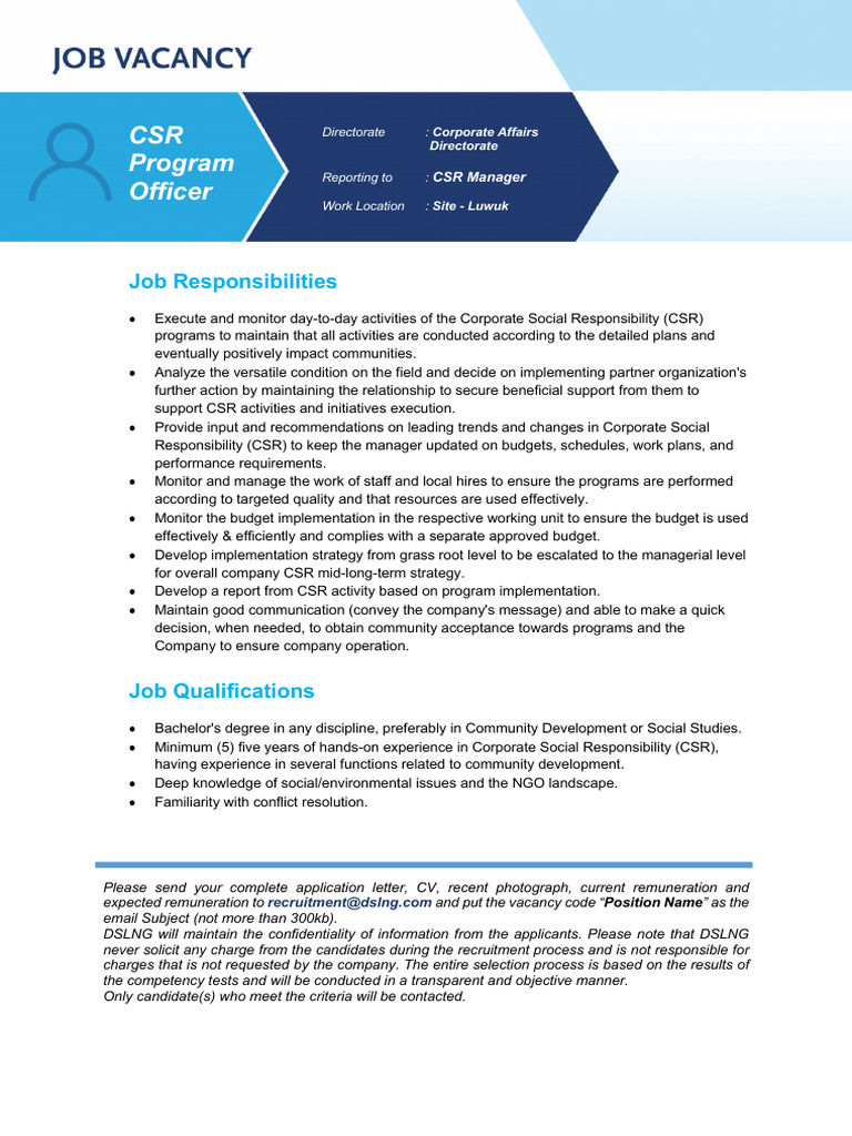 FA - Job Vacancy 2023 - CSR Program Officer - ENG | PDF | Corporate ...