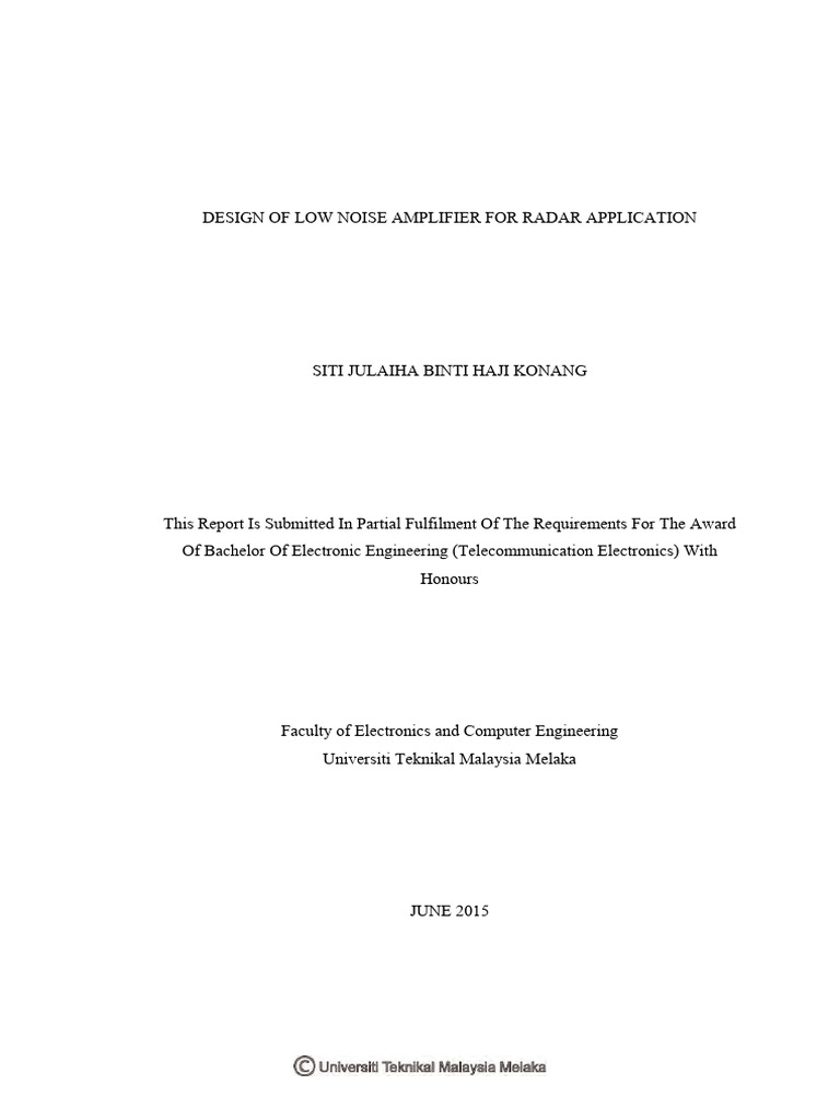 Design of Low Noise Amplifier For Radar Application 24 Pages | PDF ...