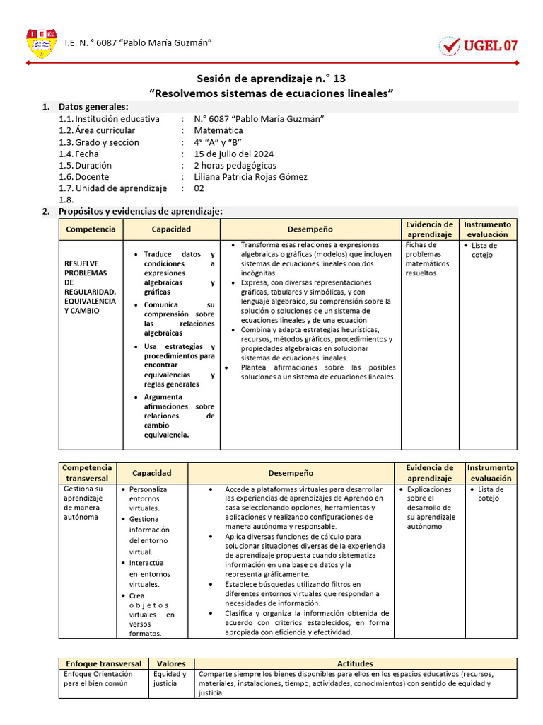 Sesión 6 Sist de Ecuac | PDF | Ecuaciones | Aprendizaje