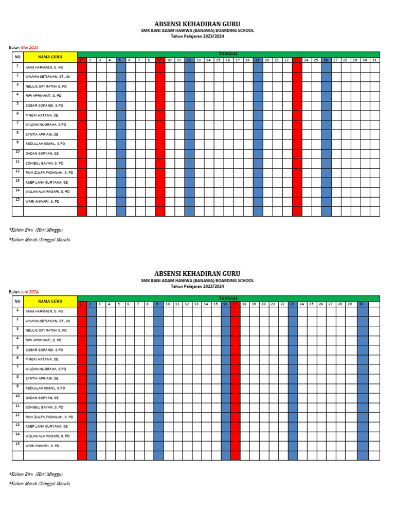 Absensi Kehadiran Guru 23-24 | PDF