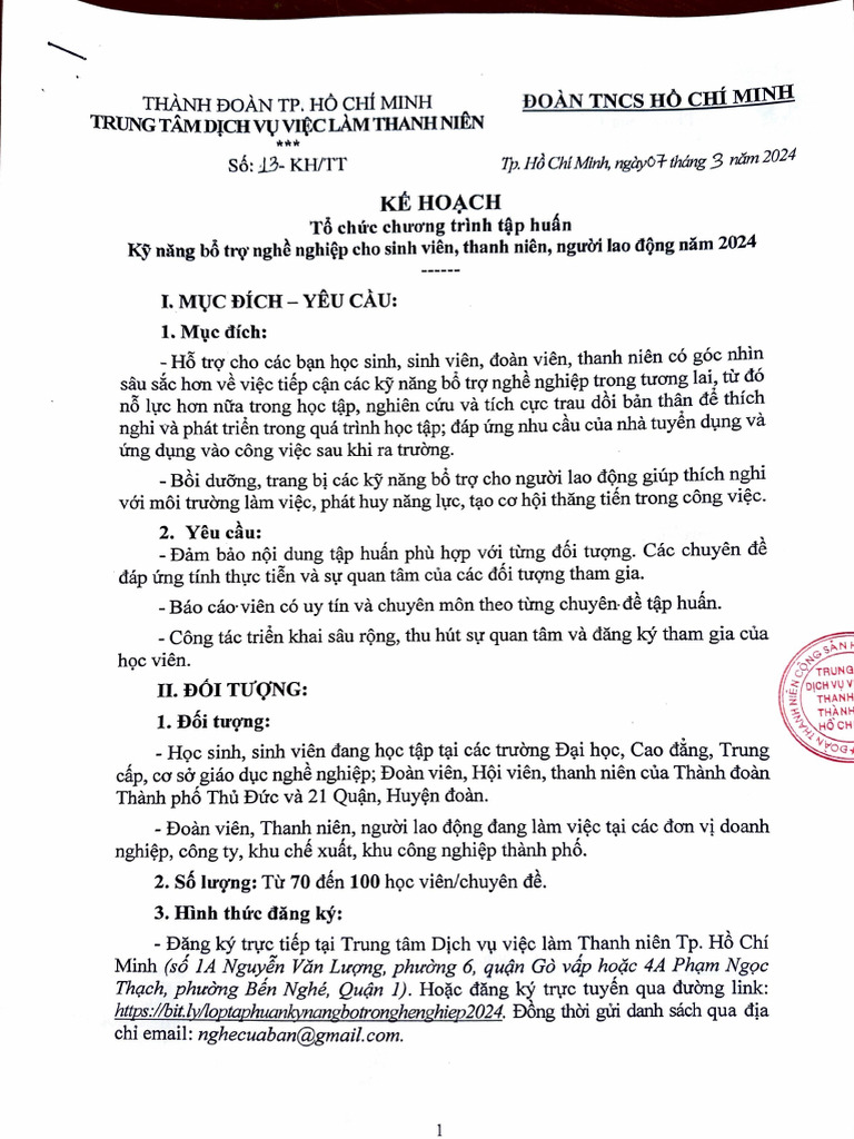13.khtt. Tập huấn Kỹ năng bồ trợ nghề nghiệp 2024 | PDF