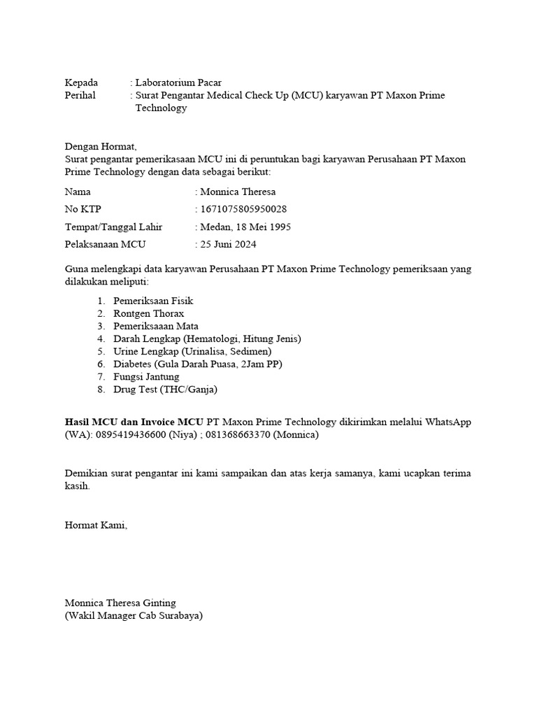 Surat Pengantar Mcu | PDF