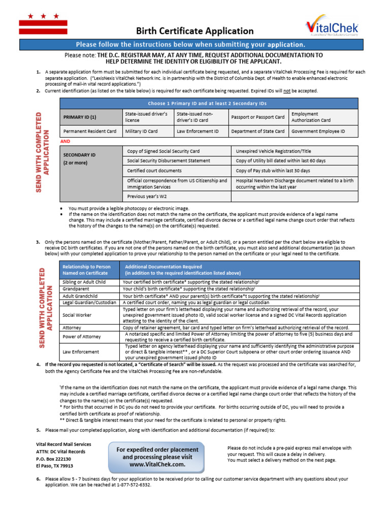 DC - Birth Application - English | PDF | Identity Document | Birth Certificate