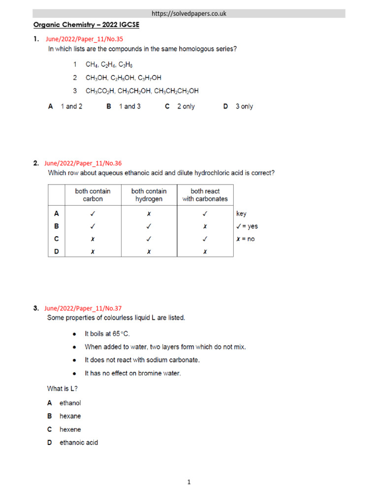 2022J Organic Chemistry IGCSE - 240705 - 080809 | PDF