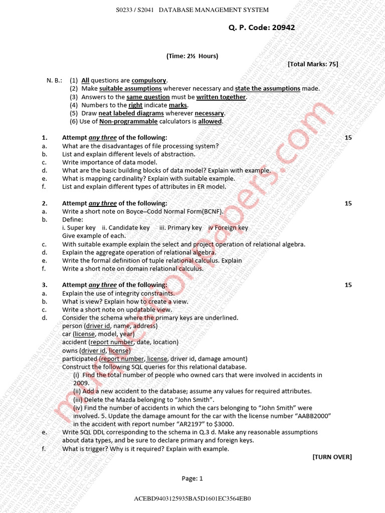 Sybsc-It Sem3 DBMS Apr18 | PDF | Relational Model | Information Retrieval