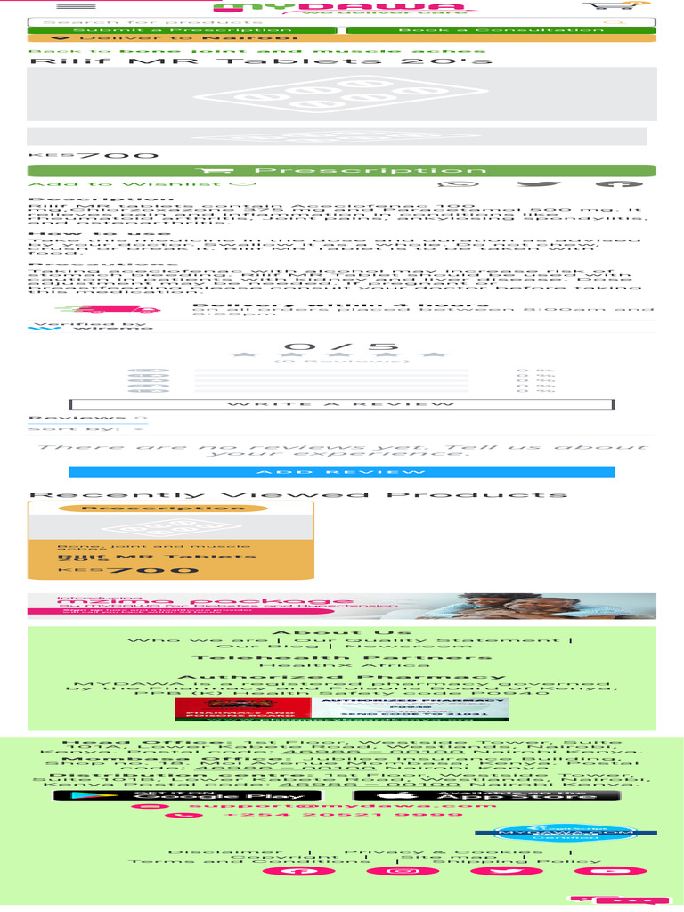 Rilif MR Tablets 20's | PDF | Nairobi | Pharmacy