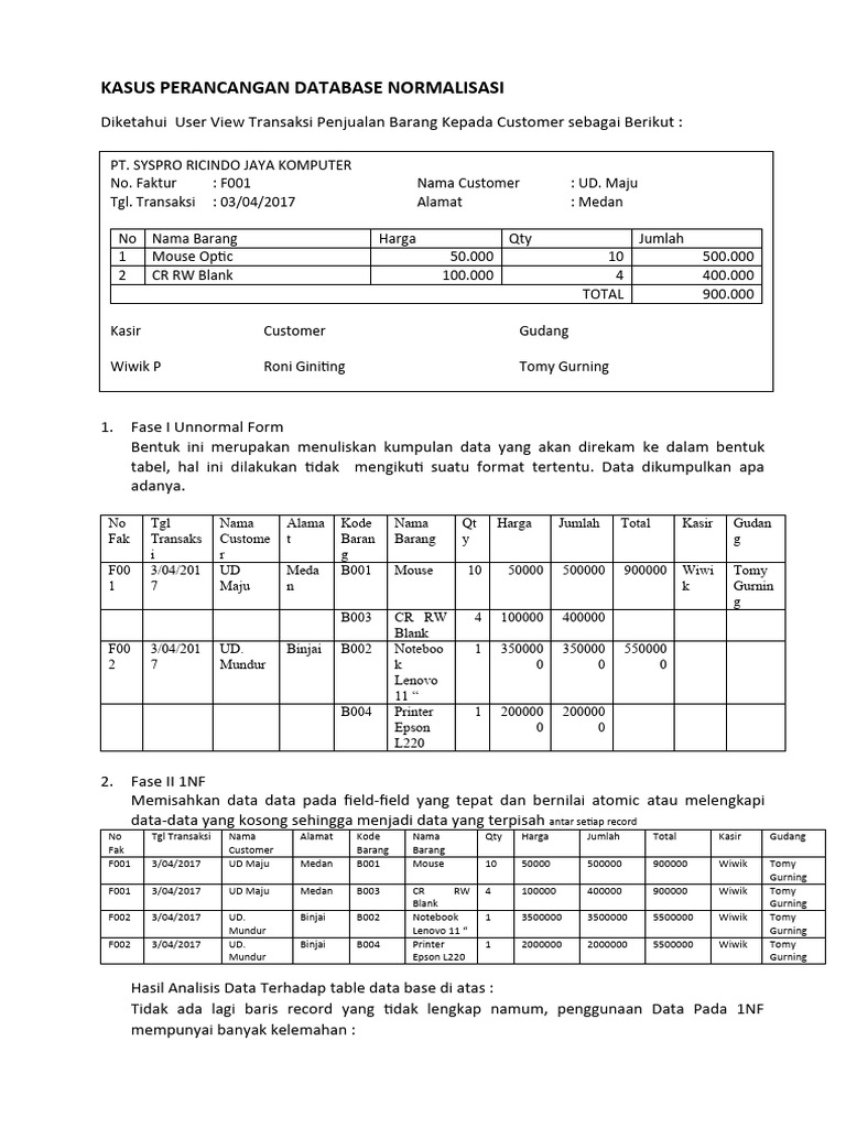 Kasus Perancangan Database Normalisasi | PDF Kasus Perancangan Database Normalisasi | PDF