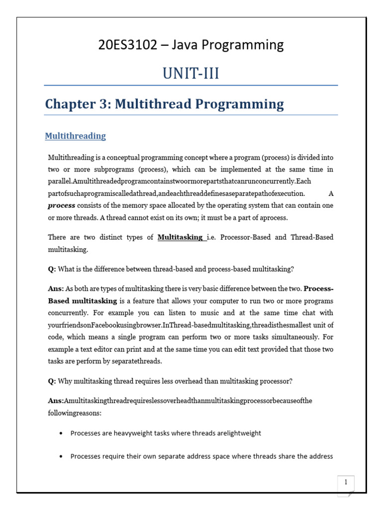 20ES3102 Java Programming Unit III Chapter 3 Multithread Programming ... 20ES3102 Java Programming Unit III Chapter 3 Multithread Programming ...