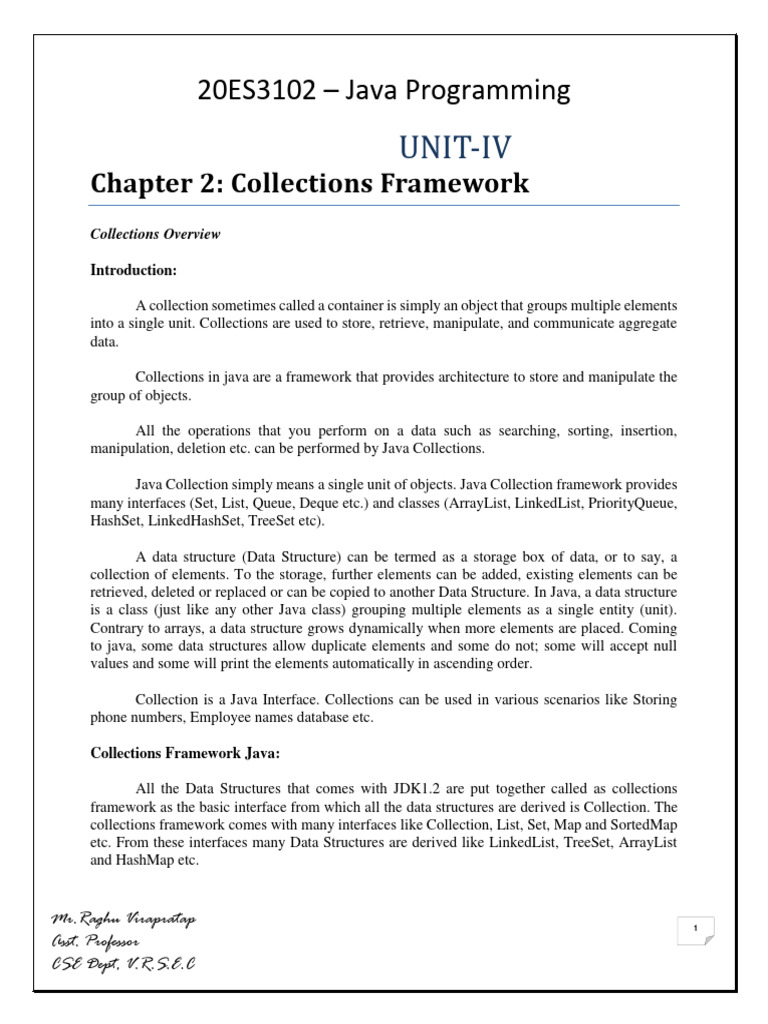 20ES3102 Java Programming Unit IV Chapter 2 Collections Framework | PDF ... 20ES3102 Java Programming Unit IV Chapter 2 Collections Framework | PDF ...