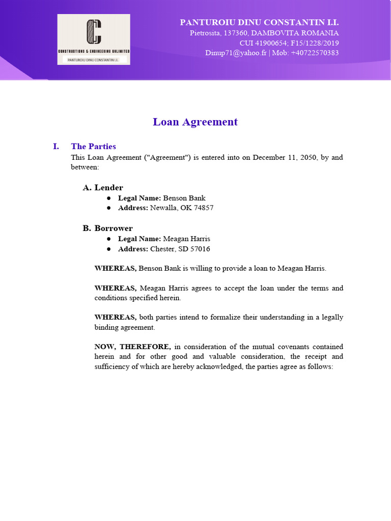 Sample Loan Agreement Template | PDF | Loans | Interest