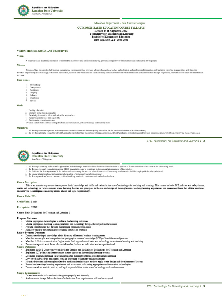 Technology for Teaching Syllabus 2023 | PDF | Educational Technology ...
