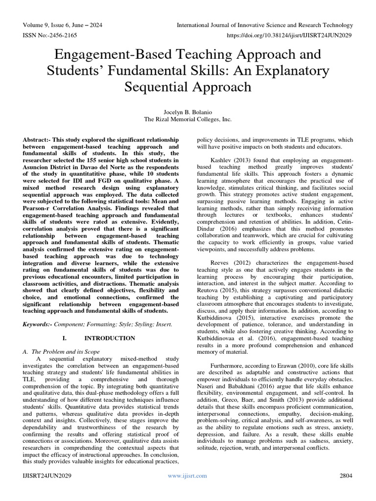 Engagement-Based Teaching Approach and Students' Fundamental Skills: An ...