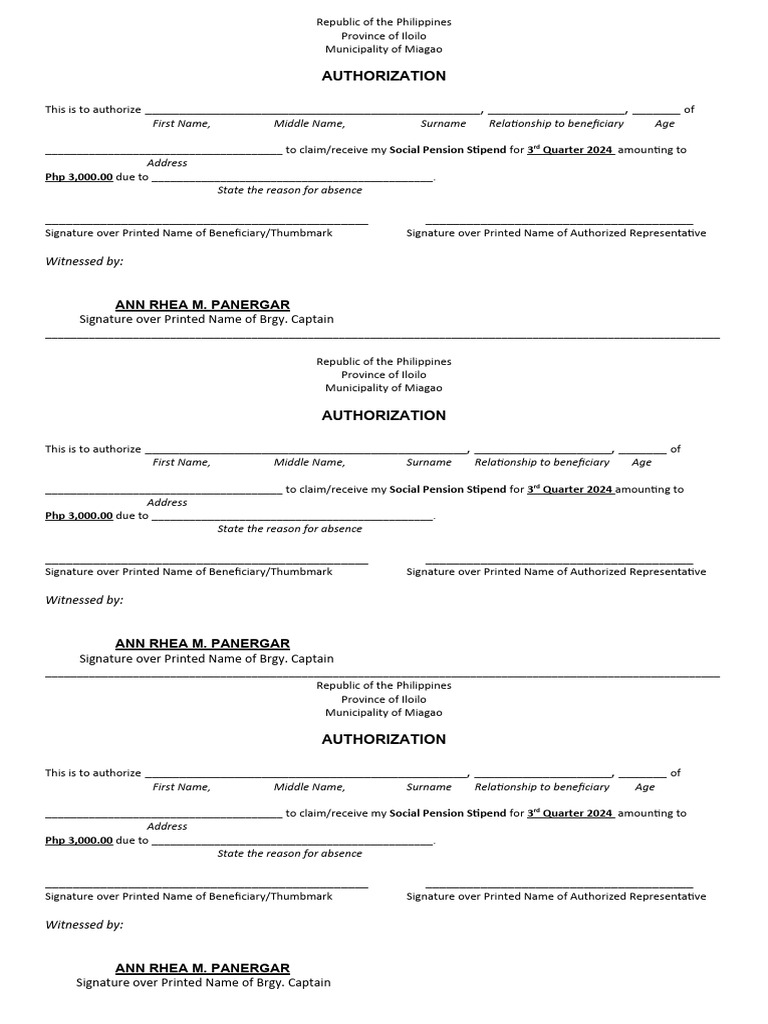 AUTHORIZATION FOR SOCPEN | PDF