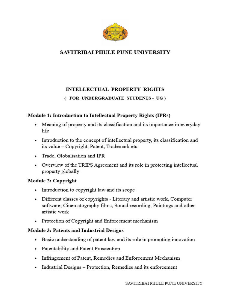 Ipr Syllabus For Ug - Ready With Books - 03102023 | PDF | Intellectual Property | Trademark