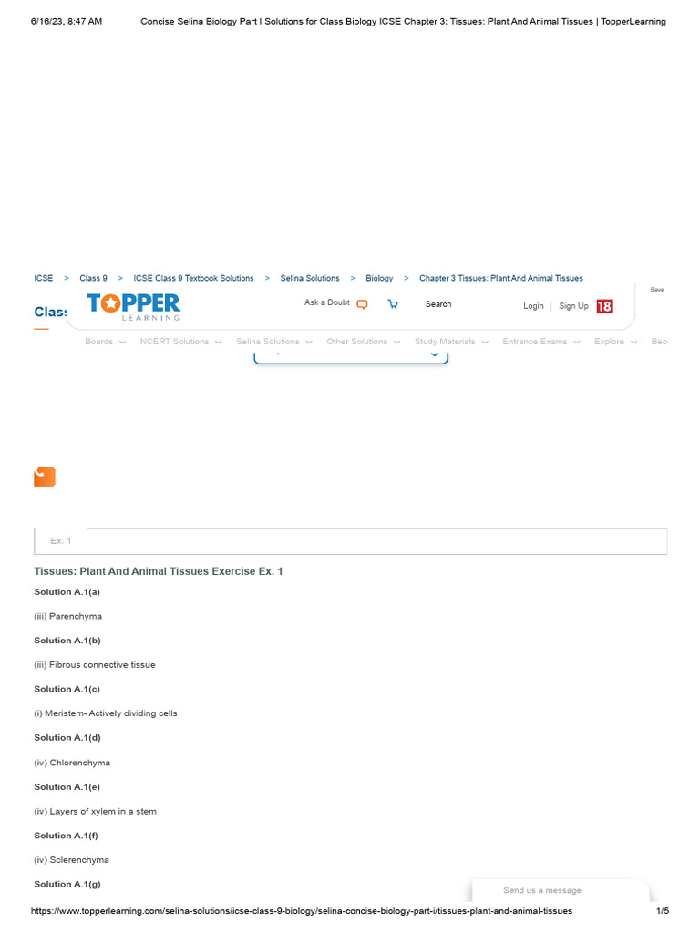 Concise Selina Biology Part I Solutions For Class Biology ICSE Chapter 3 - Tissues - Plant and ...