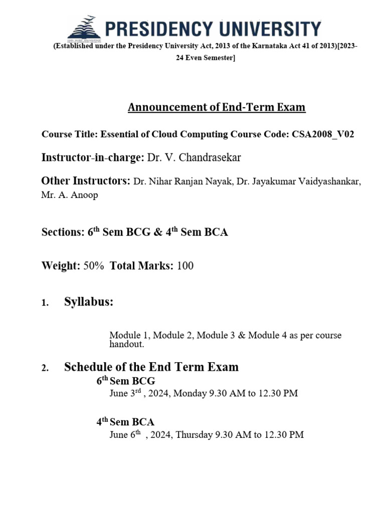 Cloud Computing Exam Notice | PDF | Technology & Engineering
