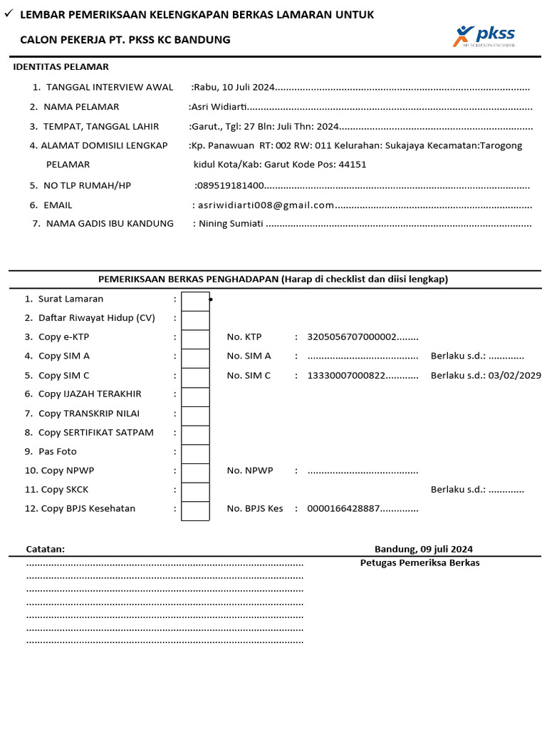 Formulir Isian PKSS | PDF