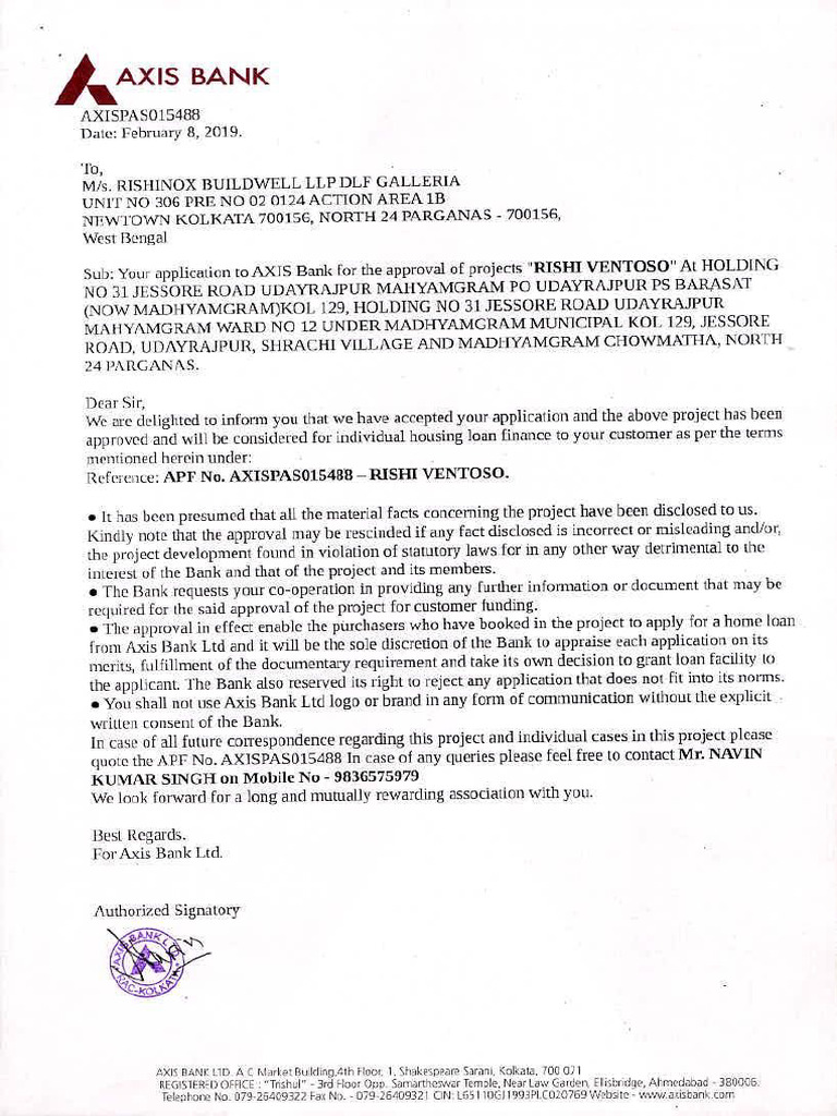 Annexure-4-Approval Letter Axis | PDF | Money | Private Sector