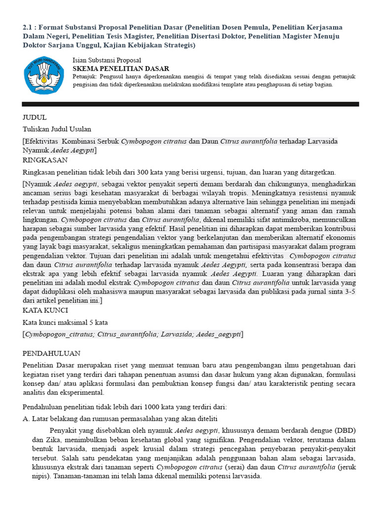 Skema Penelitian Dasar: Isian Substansi Proposal | PDF | Sains & Matematika