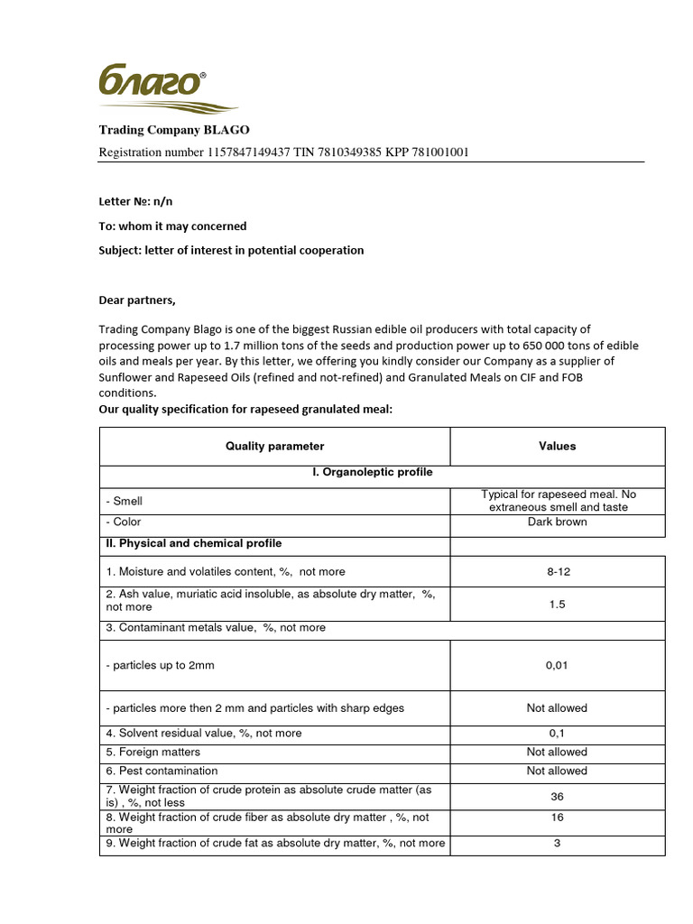 Blago Refined and Crude Sunflower Rapeseed Oils and Meals | PDF ...