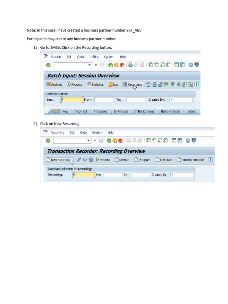 Steps To Create BDC Recording For BP | PDF