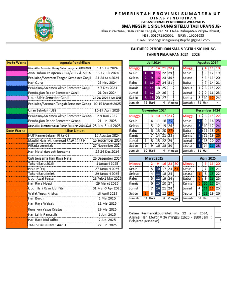 Kalender Pendidikan Ta. 2024-2025 Sma N 1 Sigunung | PDF