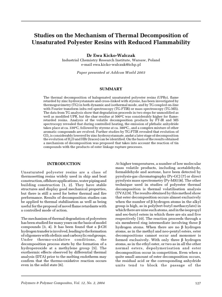 Kicko Walczak 2004 Studies On The Mechanism of Thermal Decomposition of ...