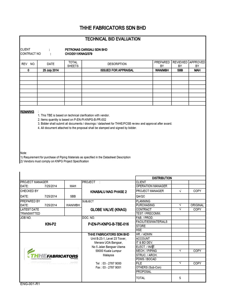 Technical Bid Evaluation 016 Globe Valve Knag Pdf Quality
