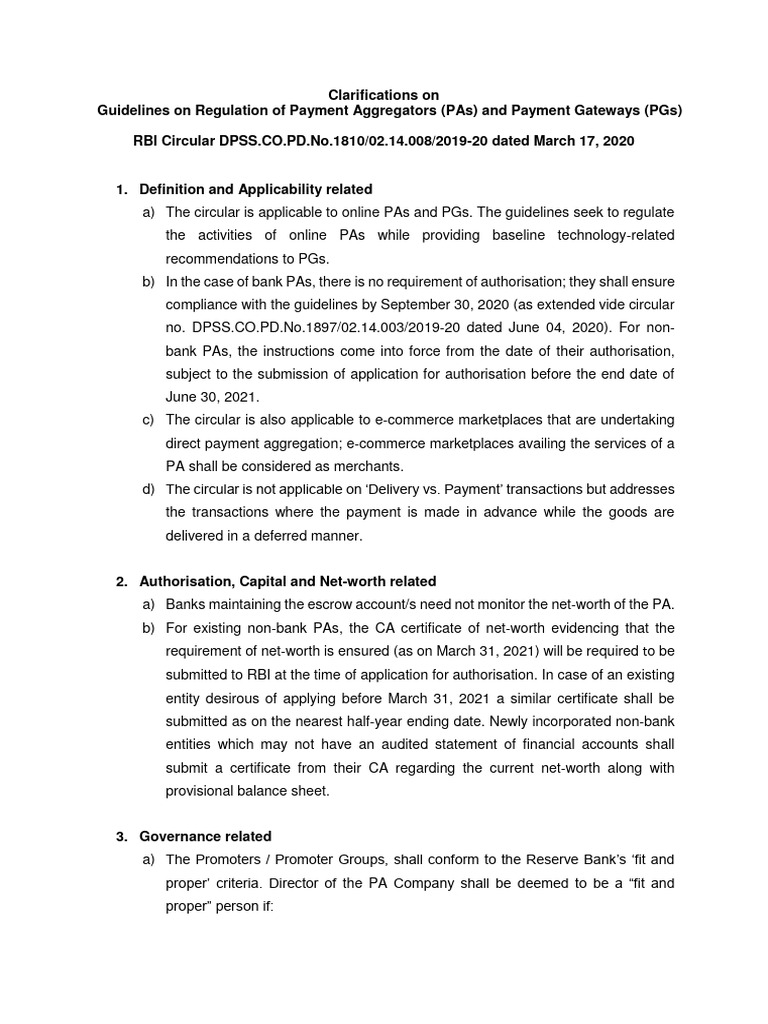 Clarifications On Guidelines On Regulation of PAs and PGs | PDF | Payment Card Industry Data ...