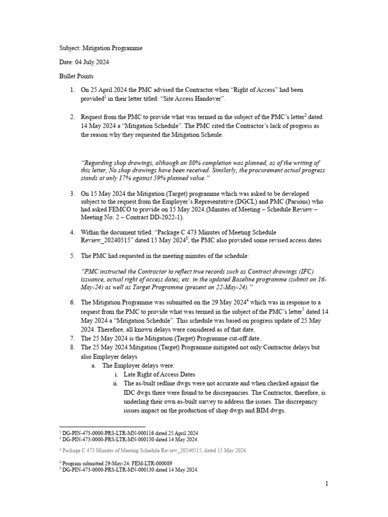 MItigation Programme Bullet Points | PDF