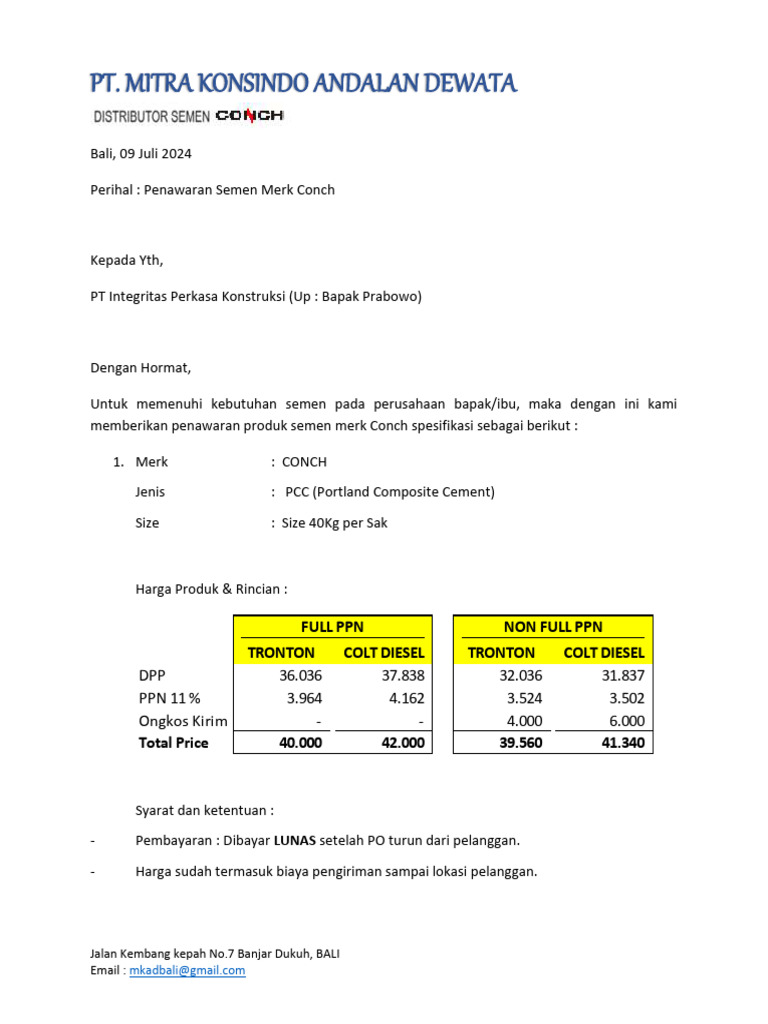 MKAD - Surat Penawaran Ke PT Integritas Perkasa Konstruksi | PDF ...