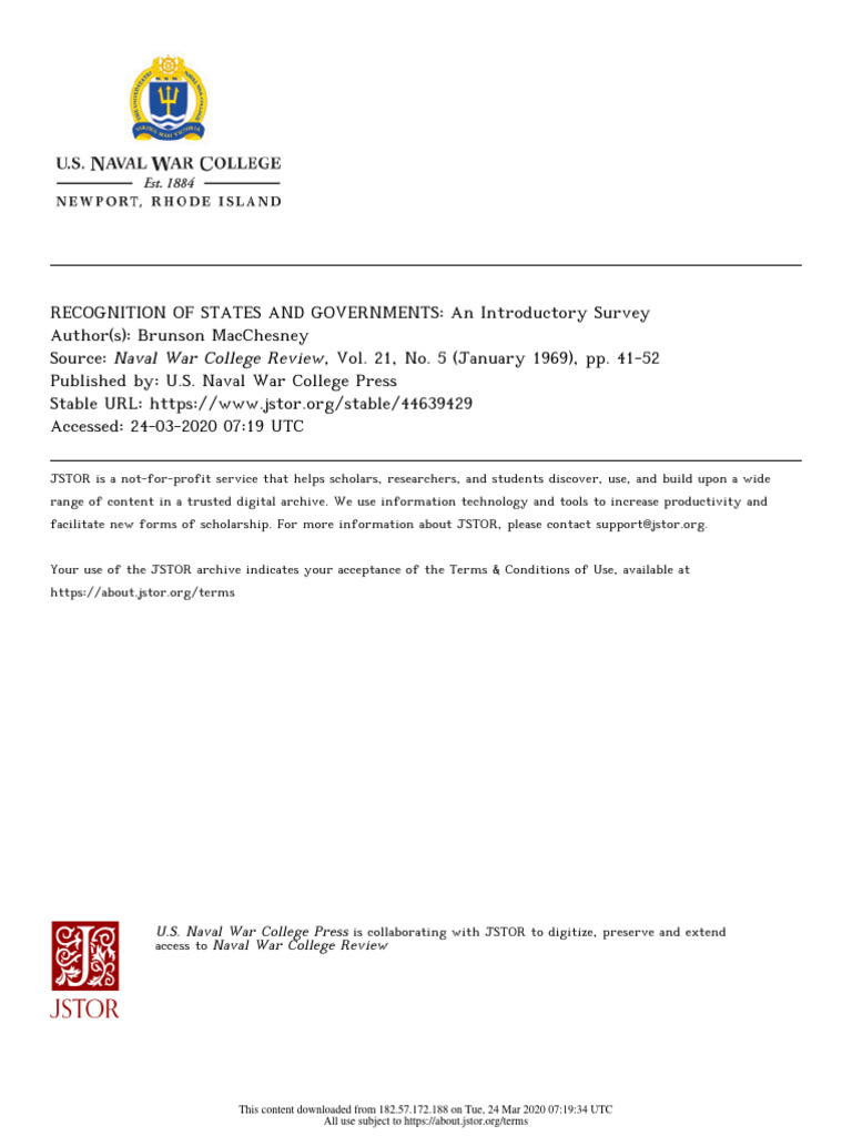 Recognition of States and Government | PDF | International Law | Treaty