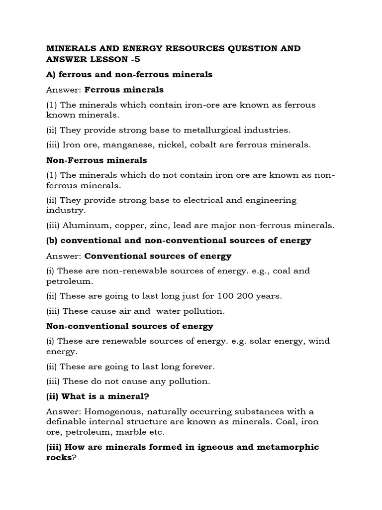 Question Mineral and Energy Resources | PDF | Energy Development | Coal