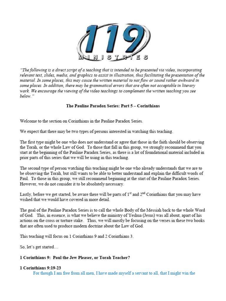 119 CORINTHIANS Transcript | PDF | Paul The Apostle | Jesus
