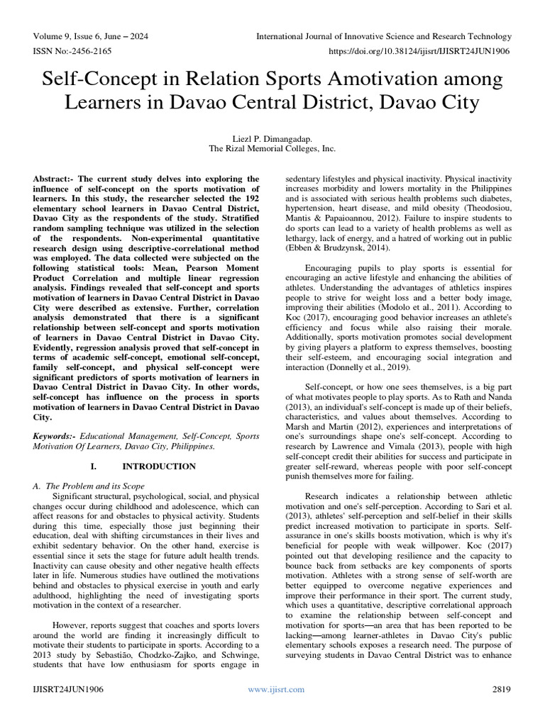 Self-Concept in Relation Sports Amotivation among Learners in Davao Central District, Davao City ...