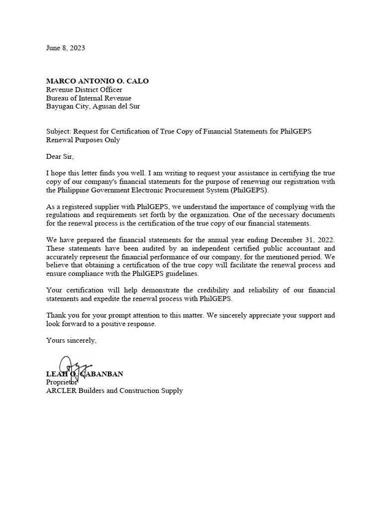 Request letter to BIR | PDF