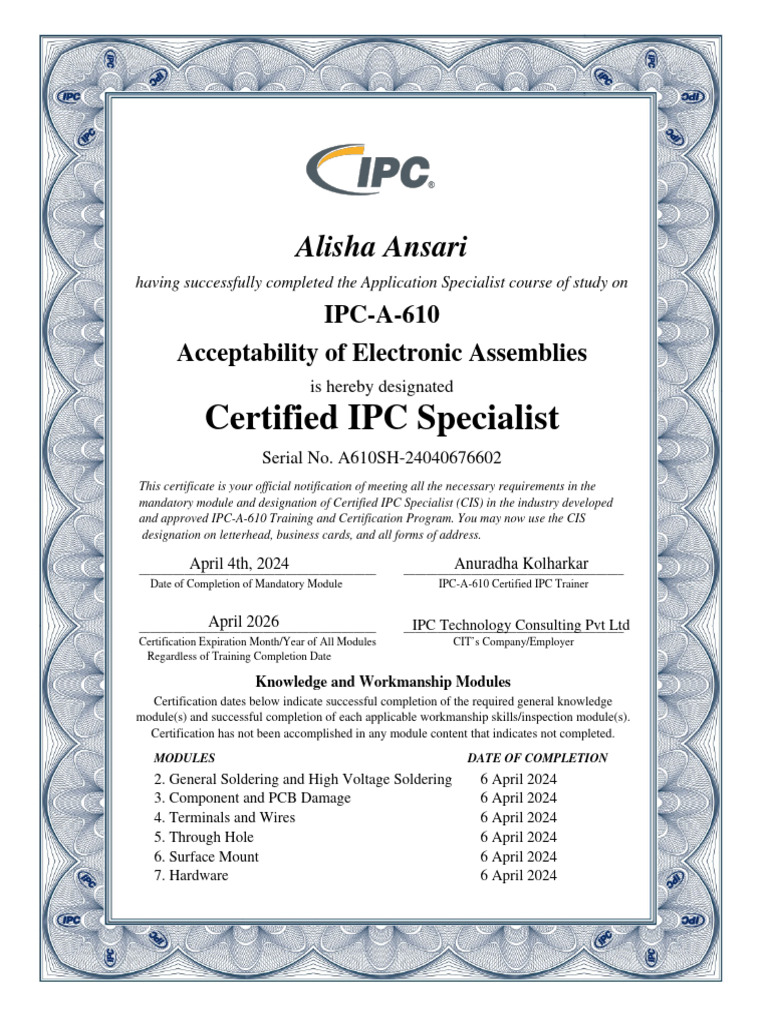 IPC-A-610 Certified IPC Specialist | PDF | Printed Circuit Board ...