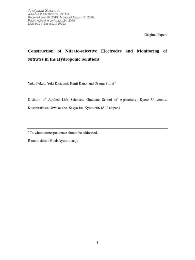 Construction of Nitrate-Selective Electrodes and Monitoring of Nitrates ...