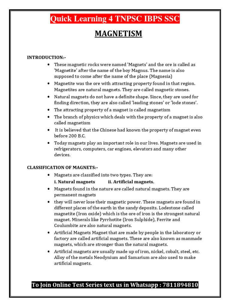 Magnetism Guide for Exam Prep | PDF | Magnetism | Magnet