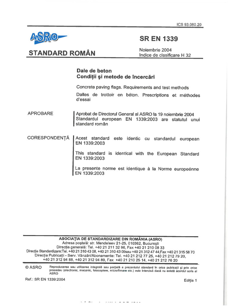 SR EN 1339 2004 Dale de Beton Conditii Si Metode de Incercari | PDF