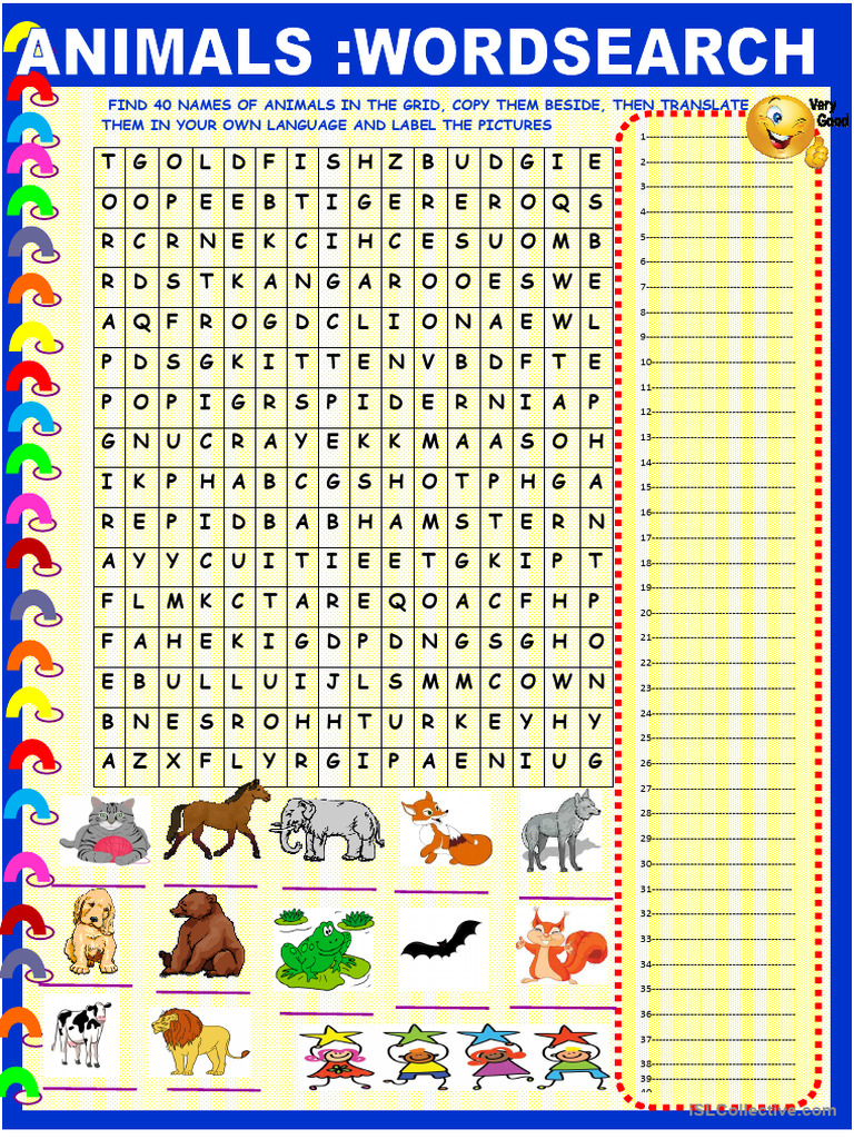 Animal Word Search Activity | PDF | Animals And Humans | Zoology