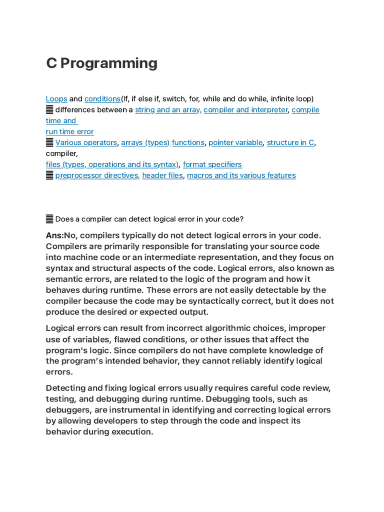 C Programming: Loops, Errors & More | PDF